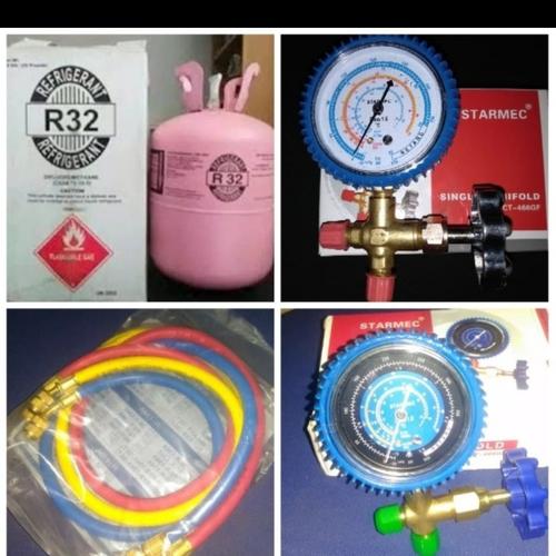 Jual paket isi fre on AC r32 isi 1kg set lengkap manifold + selang ...