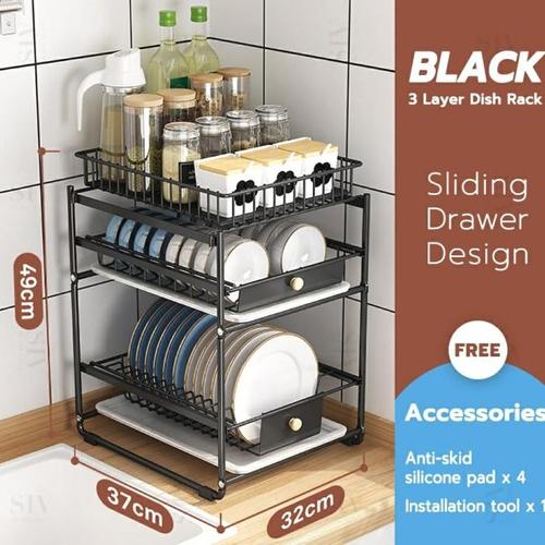 Jual Miracle 3 Susun Rak Piring Sliding Dan Rak Bumbu Stainless ...