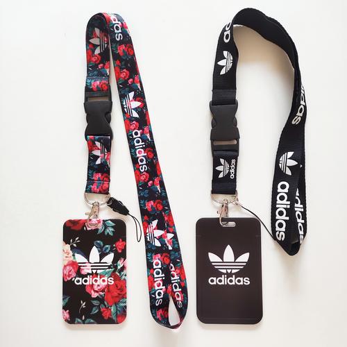 Jual ID Card Holder Name Tag Lanyard / Kalung Kartu Black Flower Adidas ...