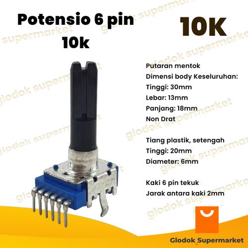 Jual Potensio 6 pin 10k Stereo Kaki 6 Tekuk As 2cm Volume Mixer 103 ...