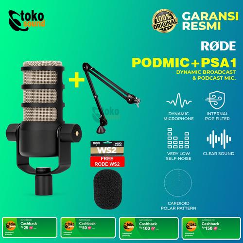 Jual RODE PodMic Dynamic Podcast Mic + RODE PSA1 Boom Arm Stand + RODE ...