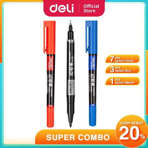 Jual DELI COMBO 10pcs Spidol Papan Tulis Permanen Dual Tip Marker ...