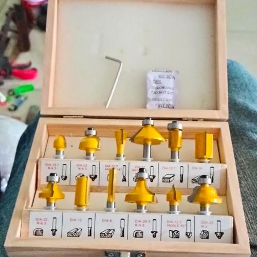 Jual Mata Profil Router Bit Bits Trimmer Set 12pcs 1/4" Kotak Box Sets ...