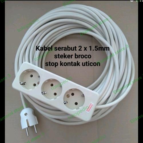 Jual Steker Broco + Stop kontak Uticon + Kabel SERABUT 2 x 1.5mm Rakitan - 1 Meter, 1 Lubang ...