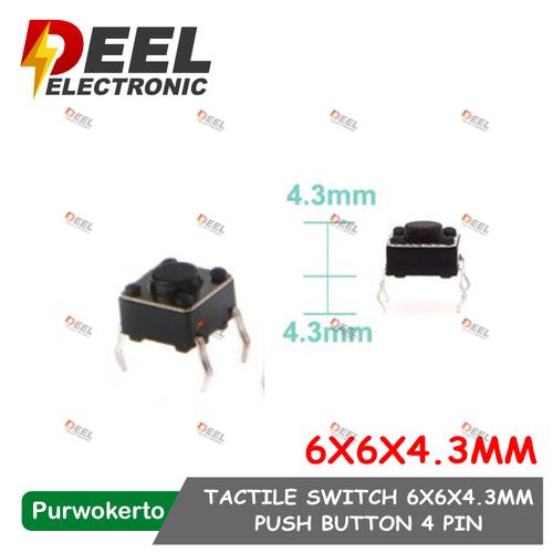 Jual TACTILE SWITCH 6X6X4.3MM PUSH BUTTON 6X6X4.3 4 PIN MICRO SWITCH ...
