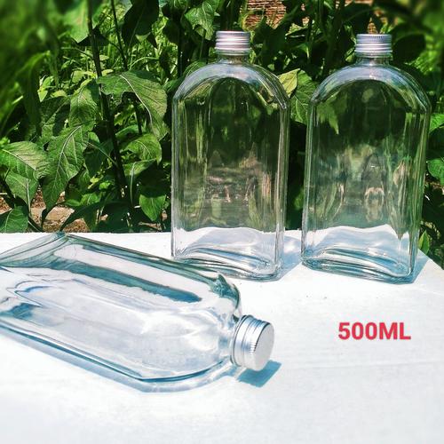 Jual BOTOL KACA GEPENG 500ML FLAT GLASS BOTTLE 500ML - DENGAN BUBBLE ...