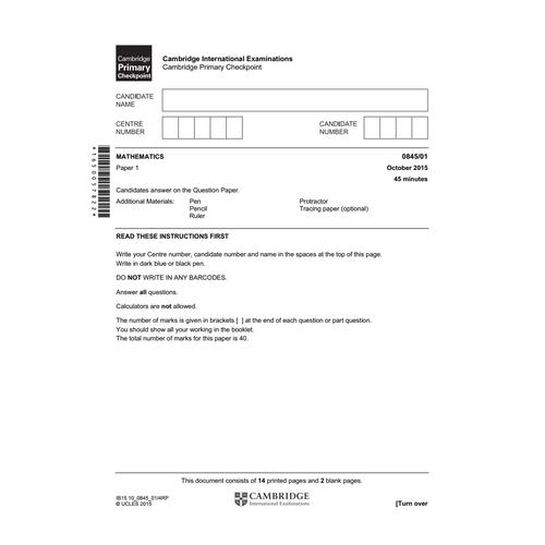 Jual Primary Checkpoint Math 0845 Oct 2015 past papers and mark schemes ...