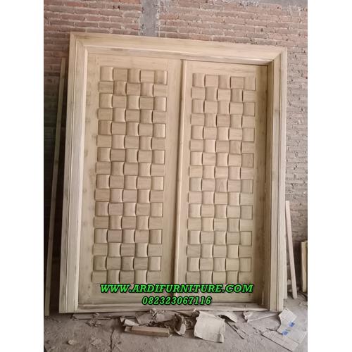 Jual Pintu Rumah Utama Minimalis Anyaman Bambu Kayu Jati Solid Tpk ...