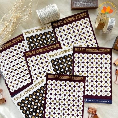 Jual Alphabet Sticker Gold stiker hitam putih emas huruf rounded label ...