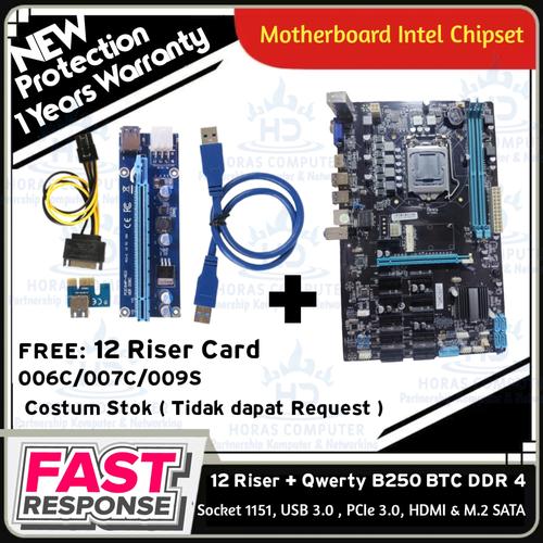 Jual MOTHERBOARD QWERTY B250 DDR4 B250-BTC 12 X PCI-E LGA 1151 NEW ...