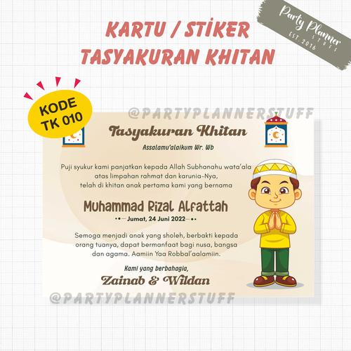 Jual Kartu stiker ucapan tasyakur khitan / syukuran khitanan anak custom - TK 010, Kartu 15x10cm ...