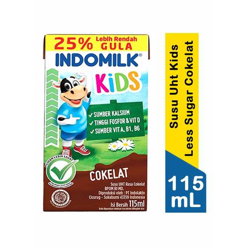 Jual Indomilk Kids Susu UHT Less Sugar Rasa Cokelat 115ml - Kota ...
