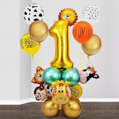 Jual paket balon standing animal angka gold 80 cm jungle safari 24 pcs ...