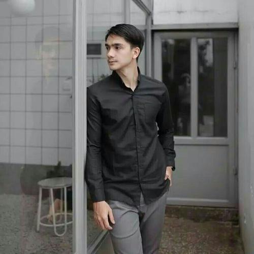 Jual Baju Kemeja Casual Hitam Polos Kameja Kerja Putih Pria Lengan ...