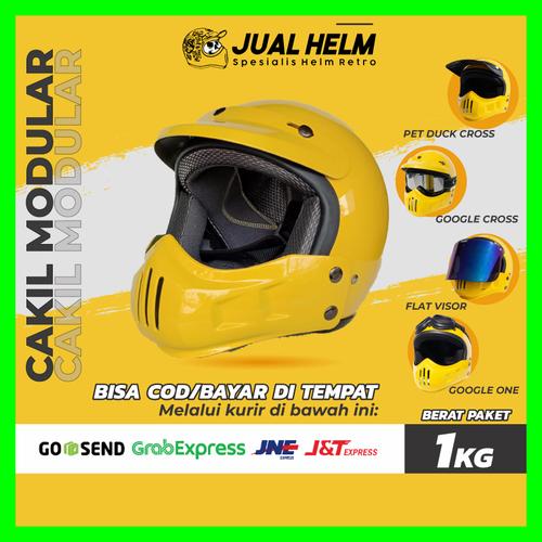 Jual Helm Retro Cakil Modular Kuning Glossy (Vespa / Klasik / Vintage ...