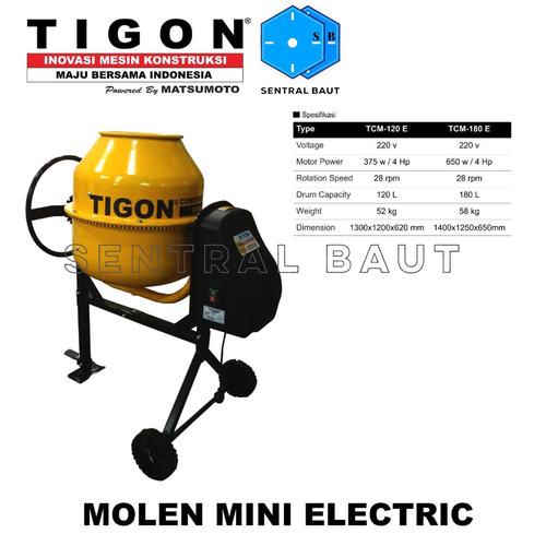 Jual Mesin Molen Mini / Elektrik Concrete Mixer Merk Tigon - TCM-120L ...