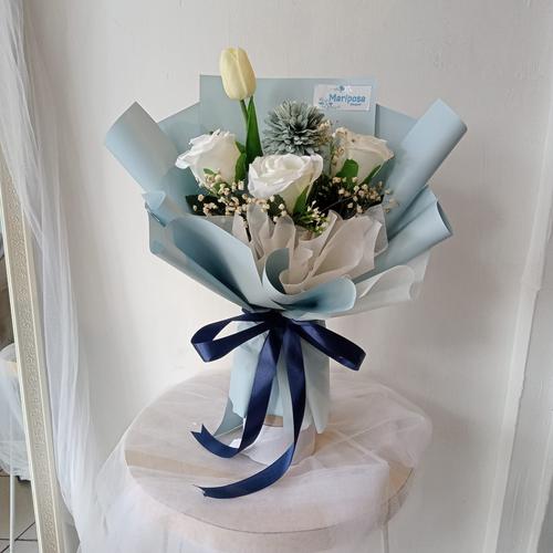 Jual Buket Bunga Artificial Flower Tulip with Dried Soft Pastel Blue ...