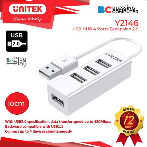 Jual USB HUB 4 Port UNITEK Y2146 USB-A 2.0 Panjang Kabel 10cm - White ...
