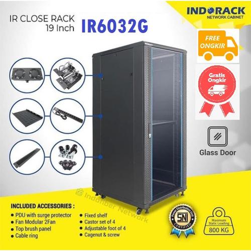 Jual Indorack IR6032G Close rack 32U depth 600mm Glass door - Jakarta ...