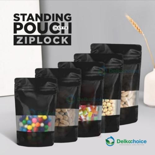 Promo BLACK Standing Pouch Window Matte Plastik Klip Kemasan - Premium ...