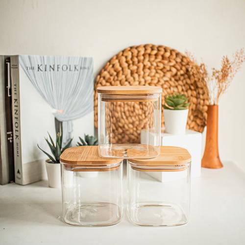 Jual Plusware Square Jar With Bamboo Lid - Toples Kaca Premium Kotak ...