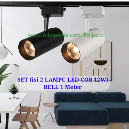 Jual Lampu Track Light SET LED ( isi 2 LAMPU LED COB 12W ) RELL 1 Meter ...