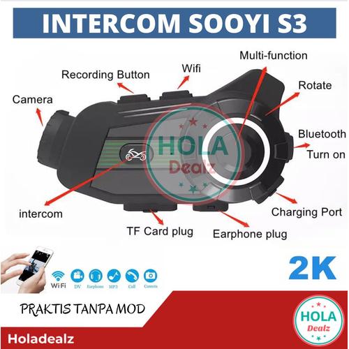 Jual INTERCOM SOOYI S3 BLUETOOTH HELM INTERCOM CAMERA 2K STABILIZER 2 ...