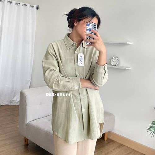 Jual Anna Shirt - Kemeja Oversized Linen Wanita - Linen Crinkle - Sage ...