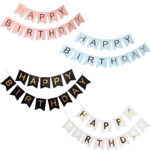 Jual Hbd Banner Gold Font Pink, Blue, Black, White / flag happy ...