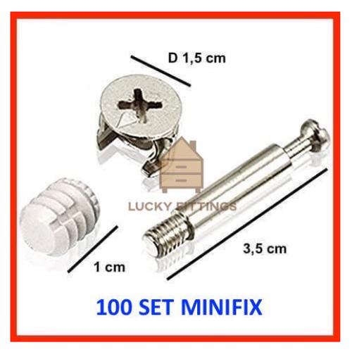 Jual 100 SET Minifix S Baut Knock Down Skrup + Casing 15 3,5 cm ...
