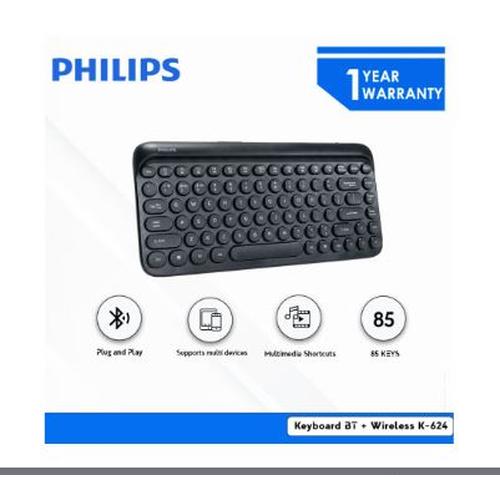 Jual Keyboard philips bluetooth wireless membrane 85 keys tkl k-624 ...