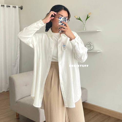 Jual Anna Shirt - Kemeja Oversized Linen Wanita - Linen Crinkle - Hitam ...