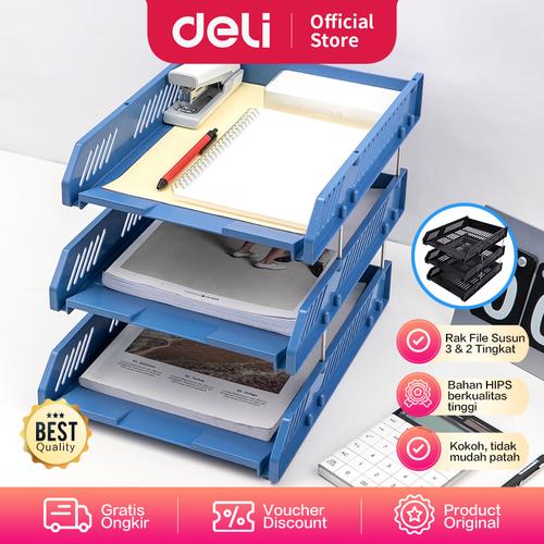 Jual Deli File Tray Rak Penyimpan File 2&3Tingkat Bahan Plastik E9208 ...