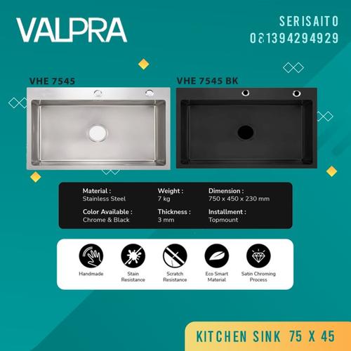 Jual Kitchen Sink Valpra 75x45 / Bak Cuci Piring Stainless 7545 - Hitam ...