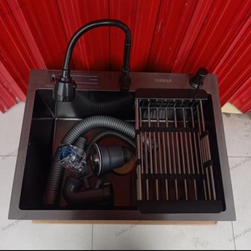Jual kitchen sink 6045 omon hitam+kran fleksibel/bak cuci piring ...