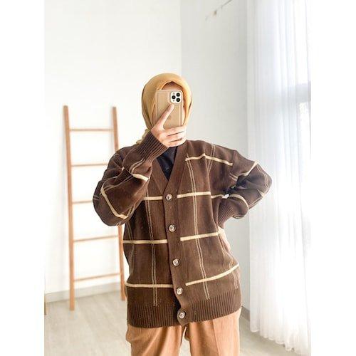 Jual Sweater Wanita Cewek Motif Garis Kotak Terbaru Mitchel Knit ...