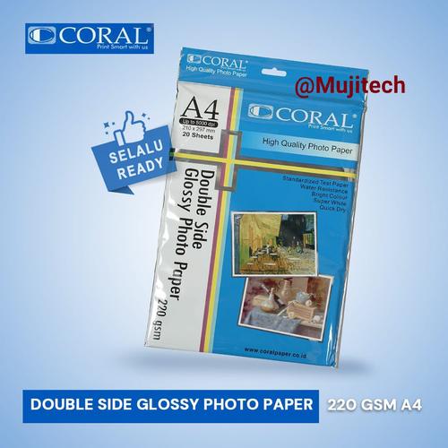 Jual KERTAS CORAL GLOSSY DOUBLE SIDE 220 gsm A4 PHOTO PAPER - Kab ...