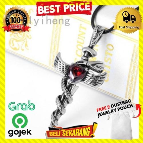 Jual KALUNG PRIA TALI HITAM LIONTIN SALIB ULAR STAINLESS GAYA PUNK K88 ...