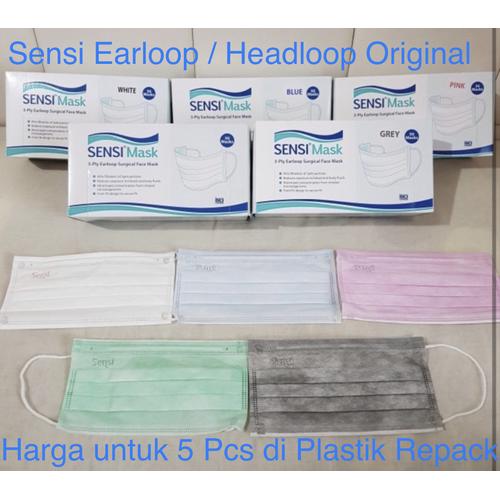 Jual Masker Medis Sensi Surgical 3 Ply Earloop Headloop Hijab 5 Pcs ...