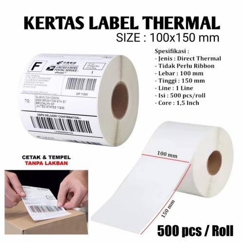 Jual Kertas thermal sticker label barcode Ukuran 50x80mm isi ± 500 ...