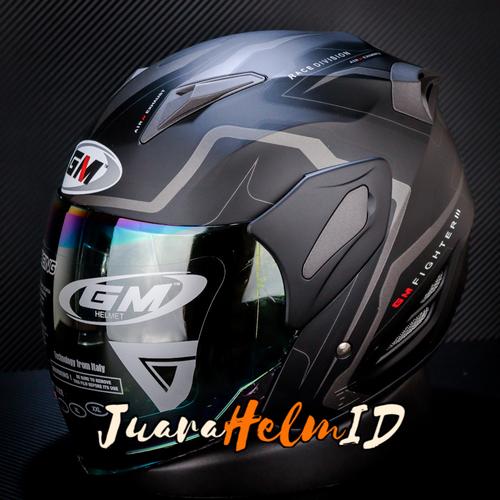 Jual GM HELM FIGHTER GV2 / BLACK SILVER DOFF / HALF FACE - Kota Bekasi ...