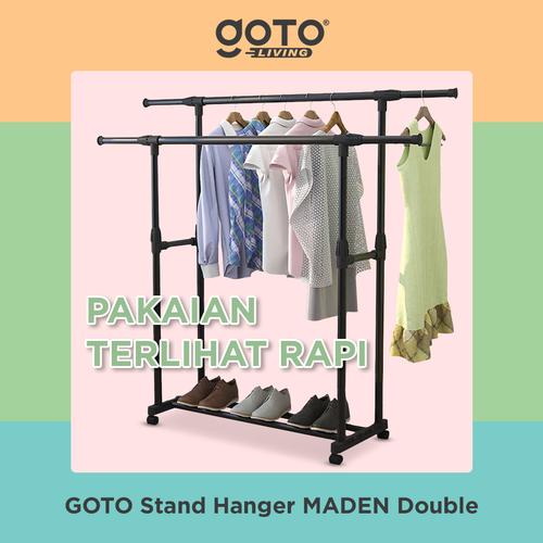 Jual Goto Maden Double Stand Hanger Rak Serbaguna Dengan 4 Roda - Putih ...