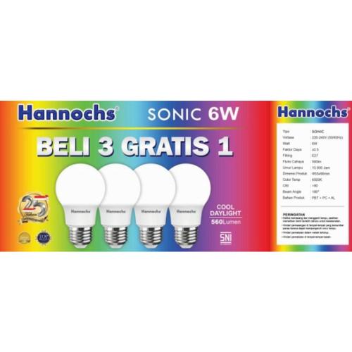 Jual Lampu Led Pack Hannochs 6 Watt / Led Hannochs Sonic Paket 3 gratis ...