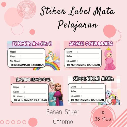 Jual (25pcs) Stiker Label Buku Stiker Mapel Custom Nama Motif Cewek ...