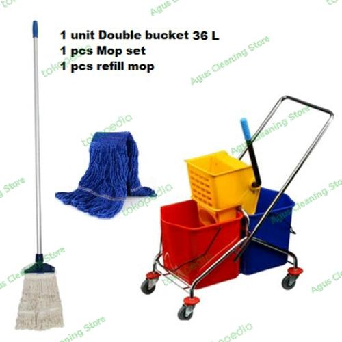 Jual Paket Double Bucket 36 L, Mop Set Alat Pel, dan Refill kain mop ...
