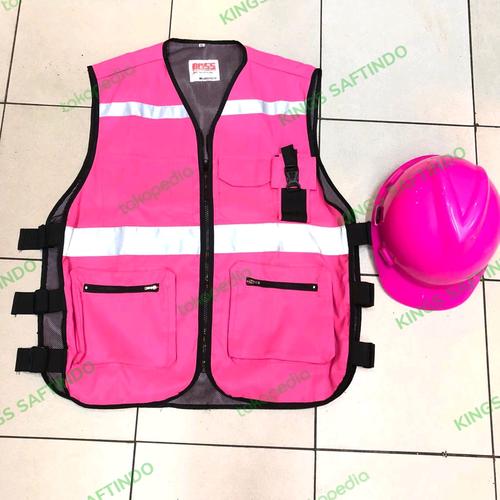 Jual Rompi safety warna pink bahan taslan free helm safety warna pink ...