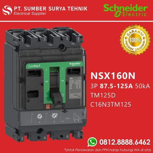 Jual MCCB NSX160N C16N3TM125 3P 87.5-125A 50kA Compact TM125D Schneider ...