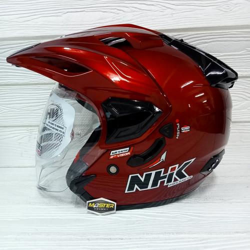 Jual HELM NHK PREDATOR CRYPTON SOLID POLOS MAROON DOUBLE VISOR HALF ...