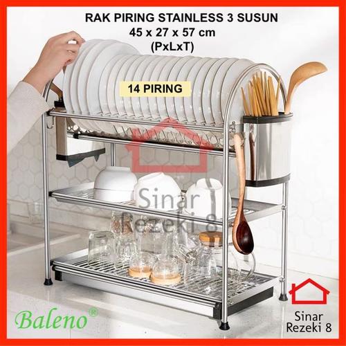Promo Rak Piring 3 Susun STAINLESS Tingkat Tiris Air Dapur Tempat ...