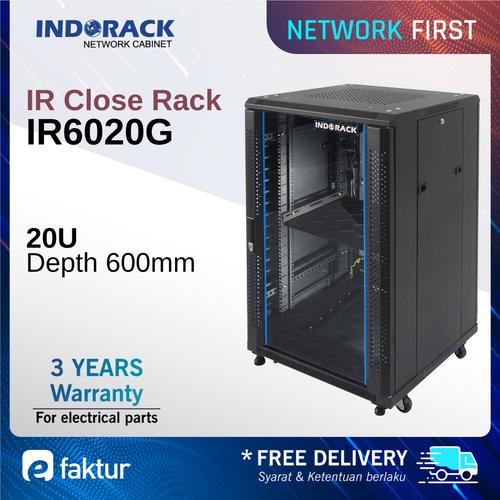 Jual IR6020G Indorack Close Rack 20U Depth 600mm Glass Door Rak Server ...
